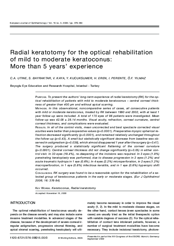(PDF) Radial Keratotomy for the Optical Rehabilitation of Mild to ...