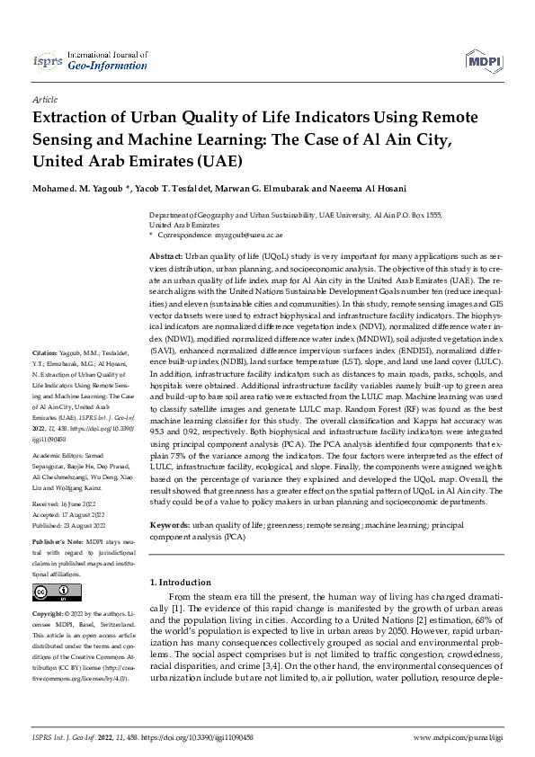 (PDF) Extraction of Urban Quality of Life Indicators Using Remote ...