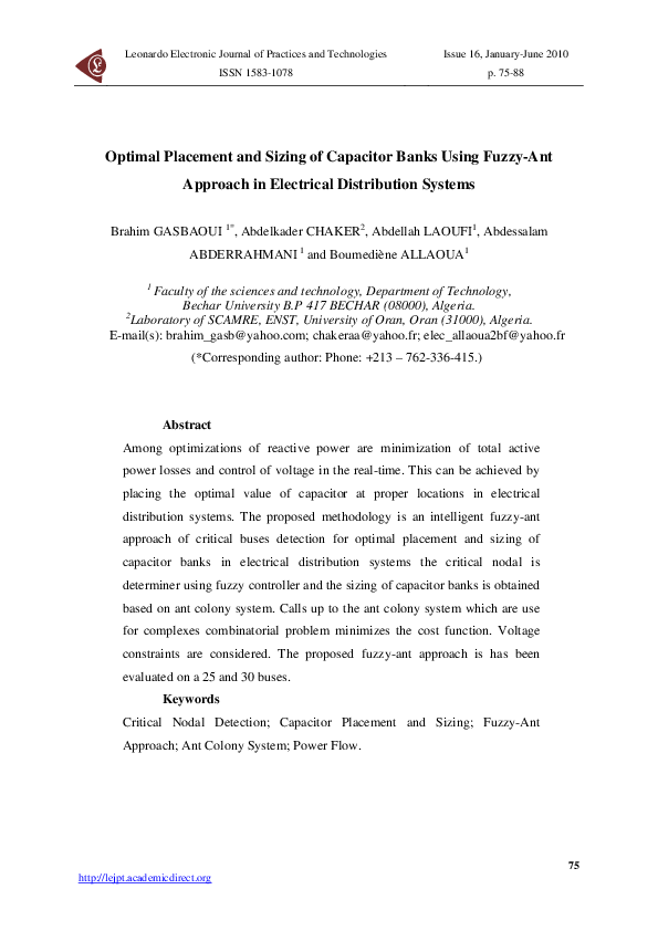 Pdf Optimal Placement And Sizing Of Capacitor Banks Using Fuzzy Ant Approach In Electrical 7094