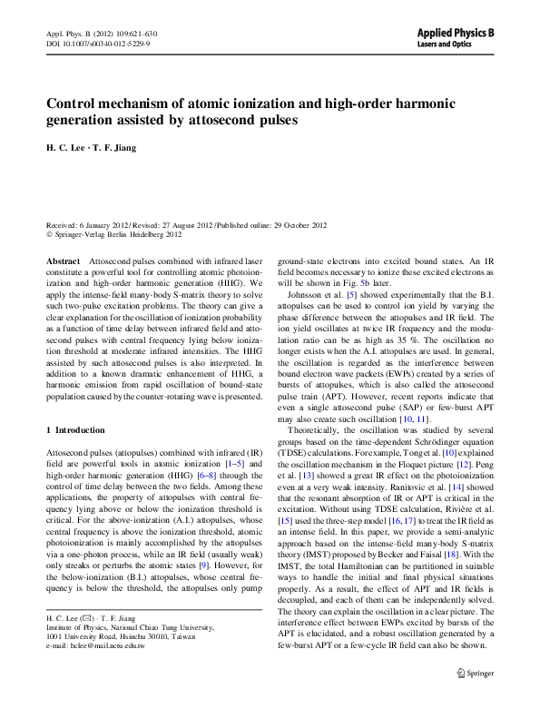 (PDF) Control mechanism of atomic ionization and high-order harmonic generation assisted by ...
