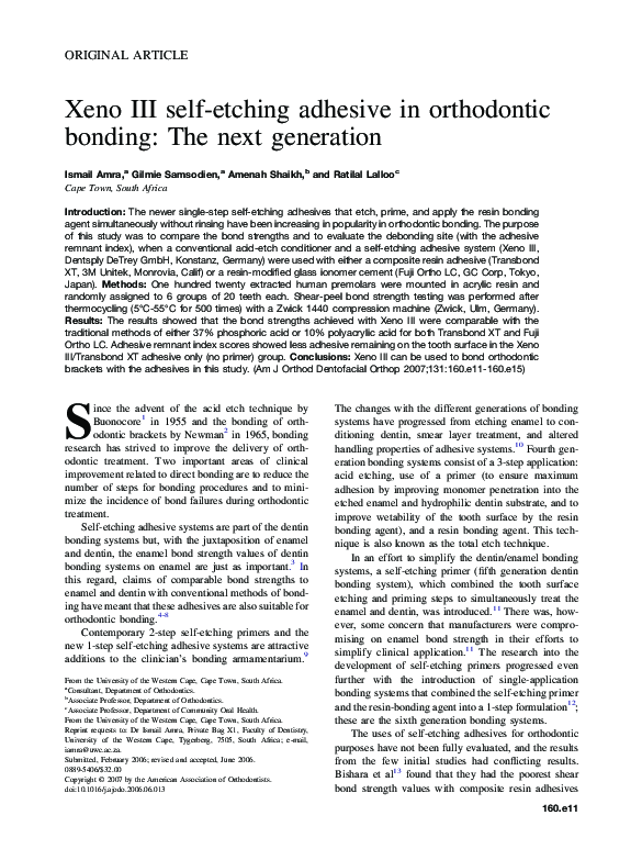 (PDF) Xeno III self-etching adhesive in orthodontic bonding: The next ...