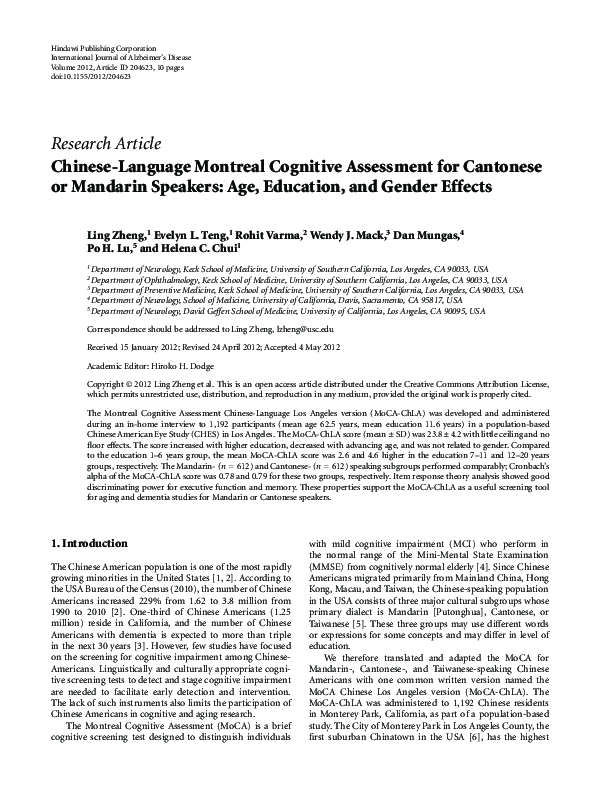 (PDF) Chinese-Language Montreal Cognitive Assessment for Cantonese or Mandarin Speakers: Age ...