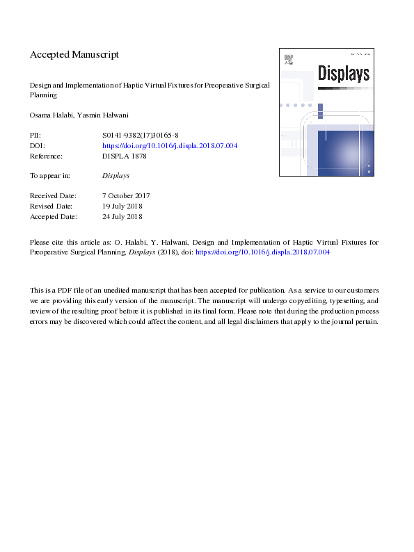 (PDF) Design and implementation of haptic virtual fixtures for preoperative surgical planning