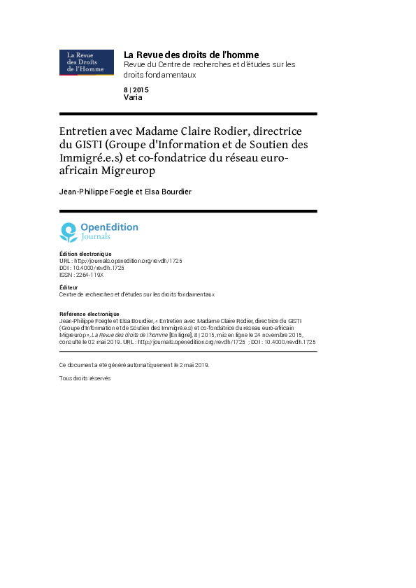 (PDF) Entretien avec Madame Claire Rodier, directrice du GISTI (Groupe ...