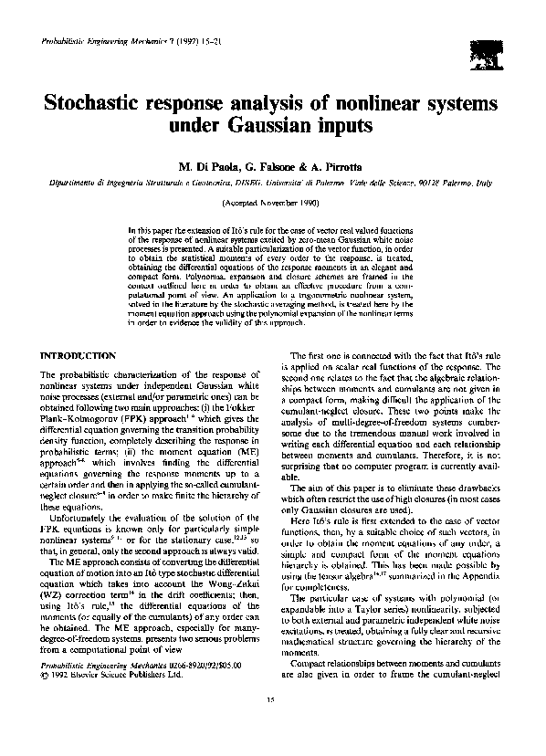 (PDF) Stochastic response analysis of nonlinear systems under Gaussian inputs