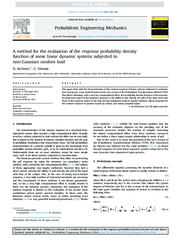 (PDF) A method for the evaluation of the response probability density ...