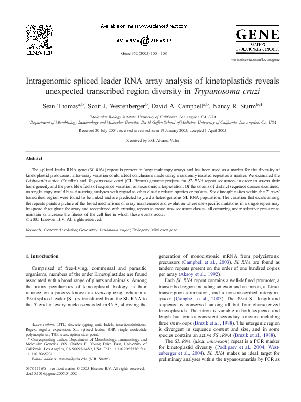 (PDF) Intragenomic spliced leader RNA array analysis of kinetoplastids ...