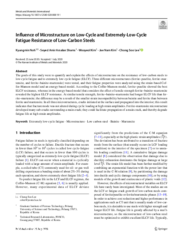 Pdf Influence Of Microstructure On Low Cycle And Extremely Low Cycle