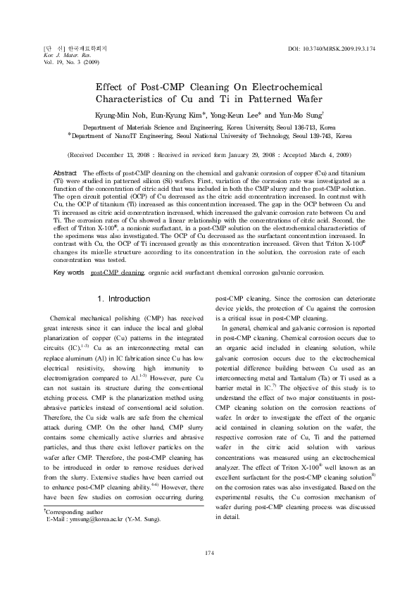(PDF) Effect of Post-CMP Cleaning On Electrochemical Characteristics of ...
