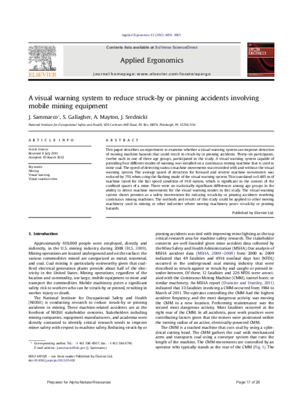 (PDF) A visual warning system to reduce struck-by or pinning accidents ...