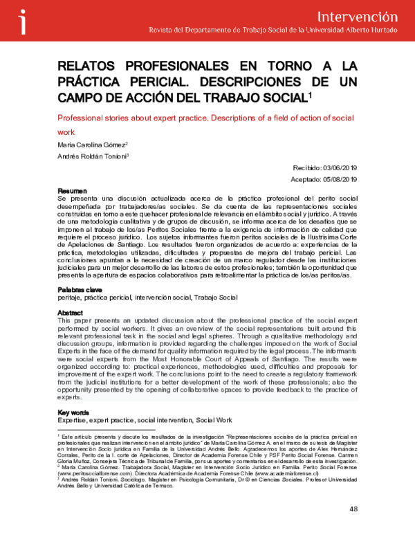(PDF) Relatos profesionales en torno a la práctica pericial ...