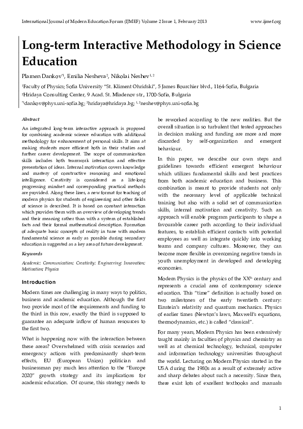 (PDF) Long-term Interactive Methodology in Science Education | Nikolai ...
