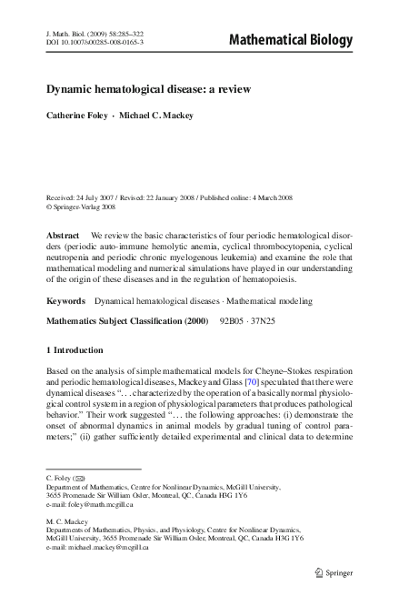 (PDF) Mathematical Biology Dynamic hematological disease : a review