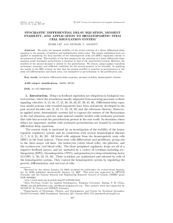 (PDF) Stochastic Differential Delay Equation, Moment Stability, and ...