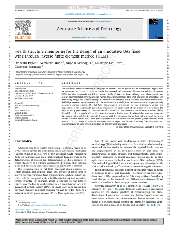 Pdf Health Structure Monitoring For The Design Of An Innovative Uas Fixed Wing Through Inverse 