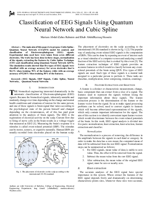 (PDF) Classification of EEG Signals Using Quantum Neural Network and Cubic Spline