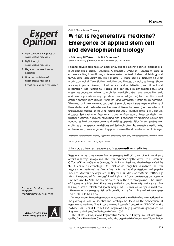 (PDF) What is regenerative medicine? Emergence of applied stem cell and ...