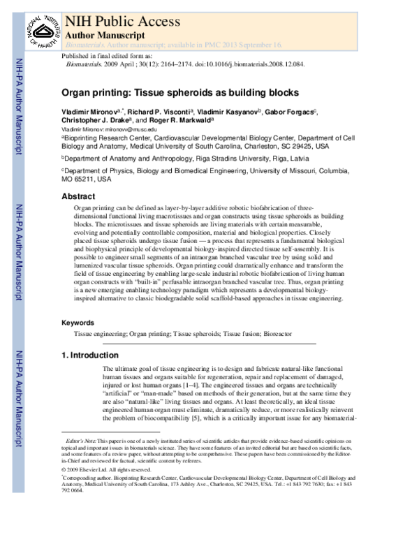 (PDF) Organ printing: Tissue spheroids as building blocks