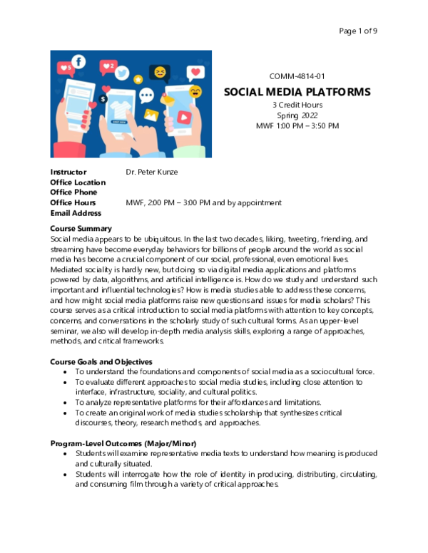 (PDF) Course Syllabus: "Social Media Platforms"