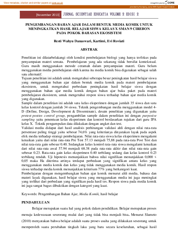 (PDF) Pengembangan Bahan Ajar Dalam Bentuk Media Komik Untuk Meningkatkan Hasil Belajar Siswa ...