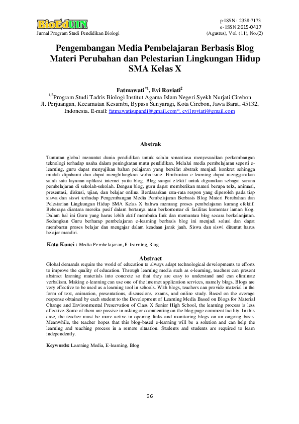 (PDF) Pengembangan Media Pembelajaran Berbasis Blog Materi Perubahan dan Pelestarian Lingkungan ...