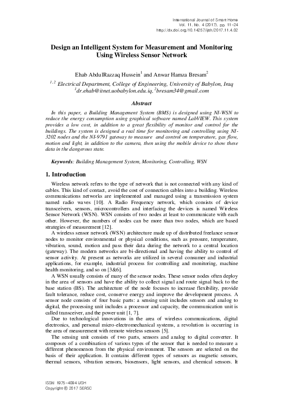 (PDF) Design an Intelligent System for Measurement and Monitoring Using ...
