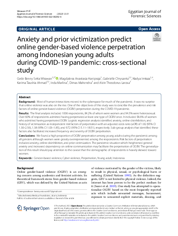 (PDF) Anxiety and prior victimization predict online gender-based violence perpetration among ...
