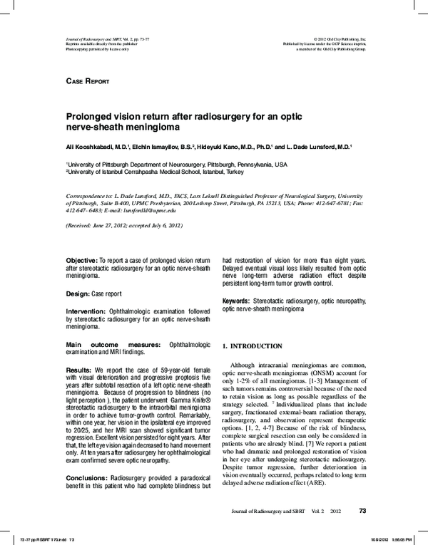 (PDF) Prolonged vision return after radiosurgery for an optic nerve ...