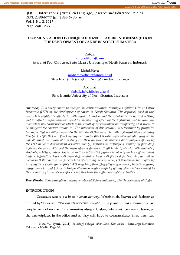 (PDF) Communication Technique of Hizbut Tahrir Indonesia (Hti) in the ...