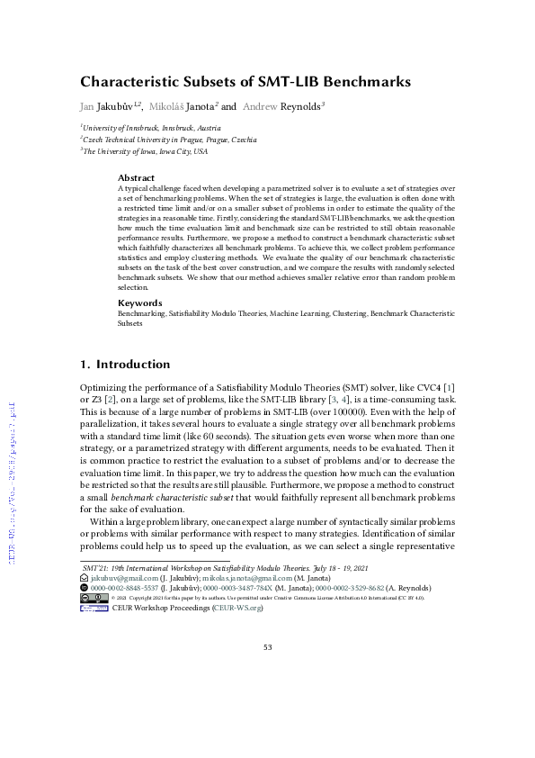 (PDF) Characteristic Subsets of SMT-LIB Benchmarks