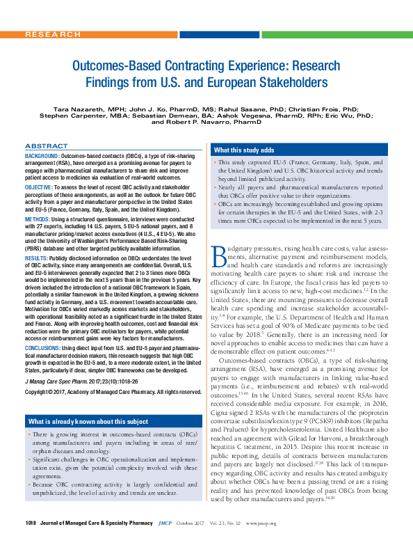 (PDF) Outcomes-Based Contracting Experience: Research Findings from U.S ...