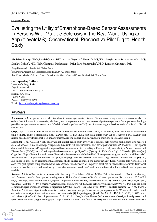 (PDF) Evaluating the Utility of Smartphone-Based Sensor Assessments in Persons With Multiple ...