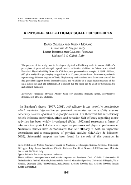 (PDF) A Physical Self-Efficacy Scale for Children