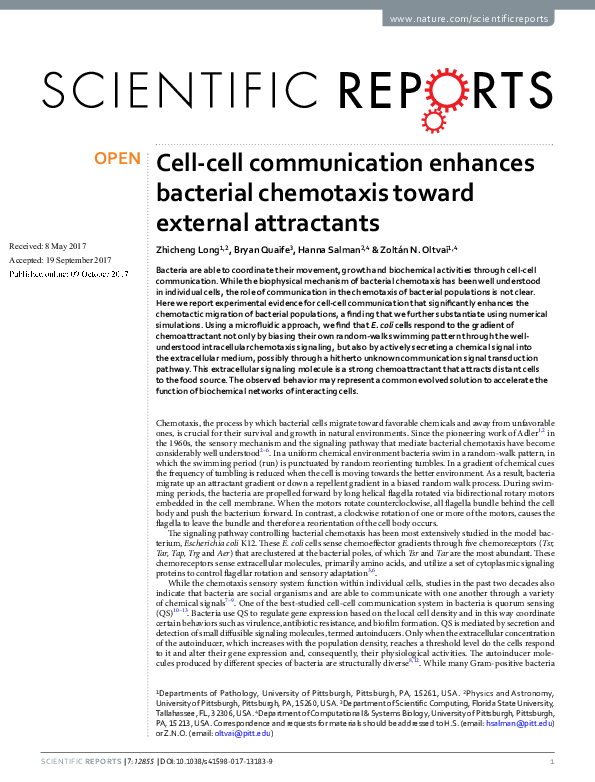 (PDF) Cell-cell communication enhances bacterial chemotaxis toward ...