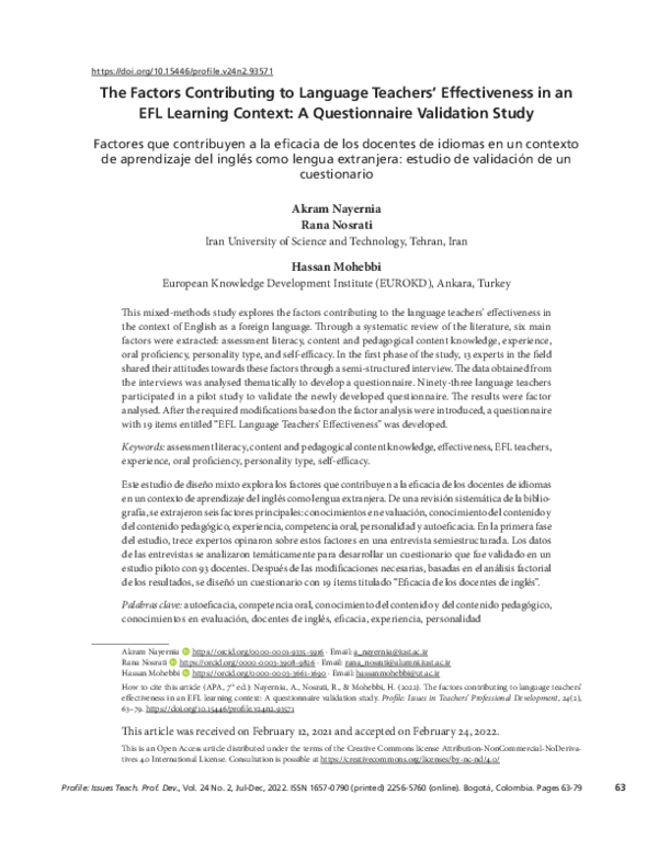 (PDF) The Factors Contributing to Language Teachers' Effectiveness in ...