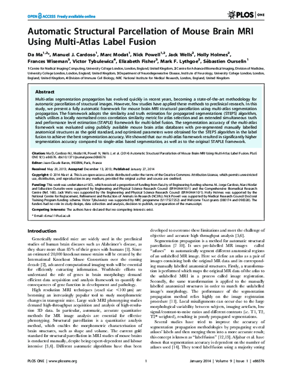 (PDF) Automatic Structural Parcellation of Mouse Brain MRI Using Multi ...