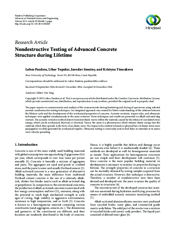 (PDF) Nondestructive Testing of Advanced Concrete Structure during Lifetime