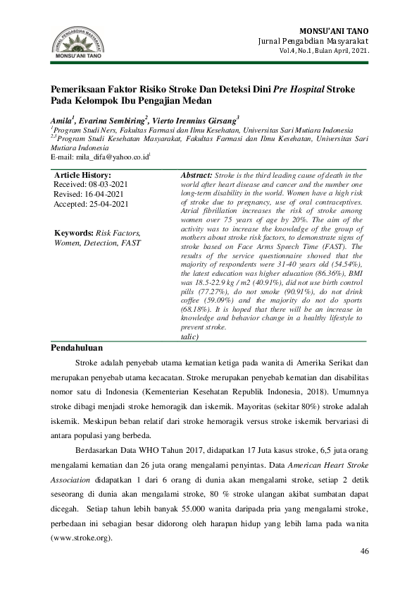 (PDF) Pemeriksaan Faktor Risiko Stroke Dan Deteksi Dini Pre Hospital ...