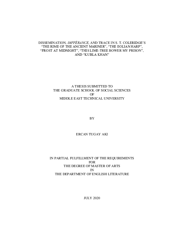 (PDF) Dissemination, Différance, and Trace in S. T. Coleridge’s “The ...