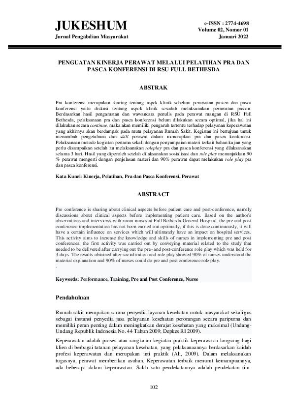 (PDF) Penguatan Kinerja Melalui Pelatihan Pre Dan Post Conference Pada ...