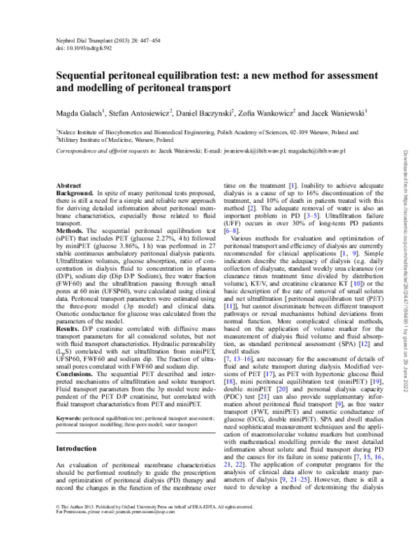 (PDF) Sequential peritoneal equilibration test: a new method for ...