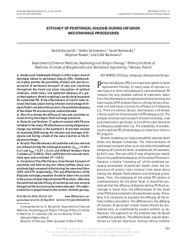 (PDF) Efficacy of Peritoneal Dialysis During Infusion and Drainage ...