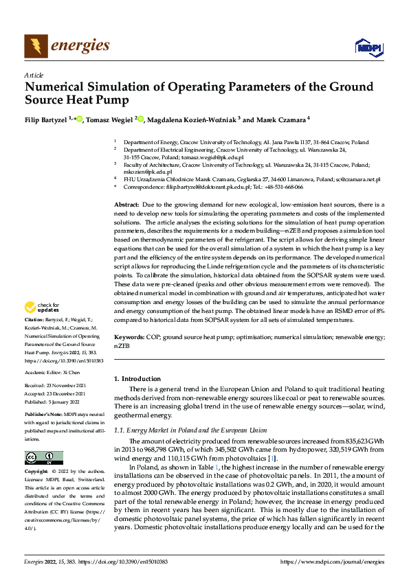 (PDF) Numerical Simulation of Operating Parameters of the Ground Source Heat Pump