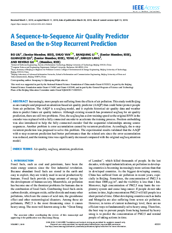 (PDF) A Sequence-to-Sequence Air Quality Predictor Based on the n-Step Recurrent Prediction