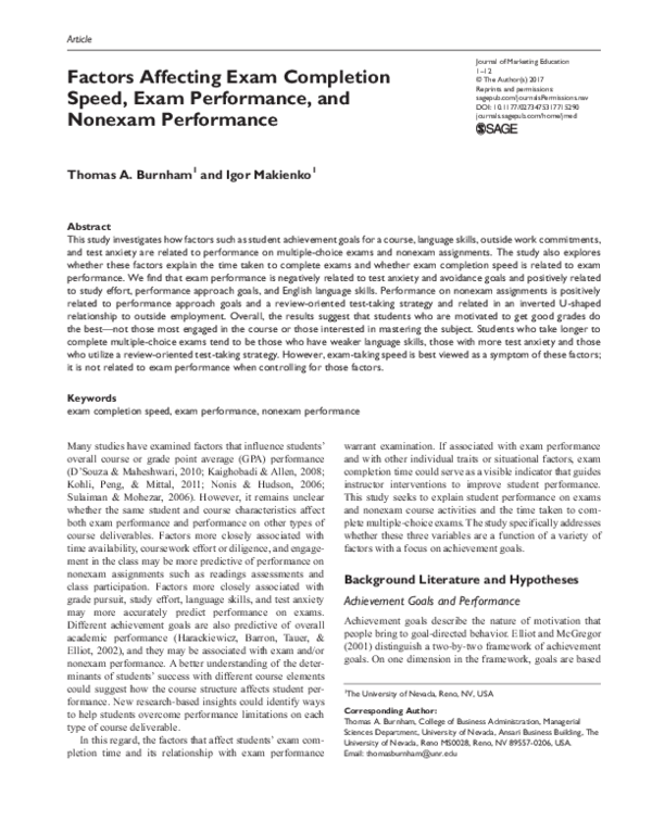 (PDF) Factors Affecting Exam Completion Speed, Exam Performance, and ...
