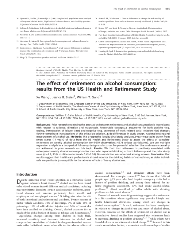 (PDF) The effect of retirement on alcohol consumption: results from the ...