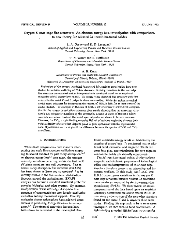 (PDF) OxygenKnear-edge fine structure: An electron-energy-loss ...