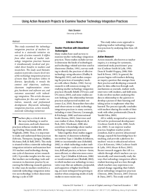 (PDF) Using Action Research Projects to Examine Teacher Technology ...