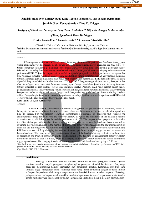 (PDF) Analisis Handover Latency pada Long Term Evolution (LTE) dengan perubahan Jumlah User ...