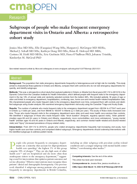 (PDF) Subgroups of people who make frequent emergency department visits ...